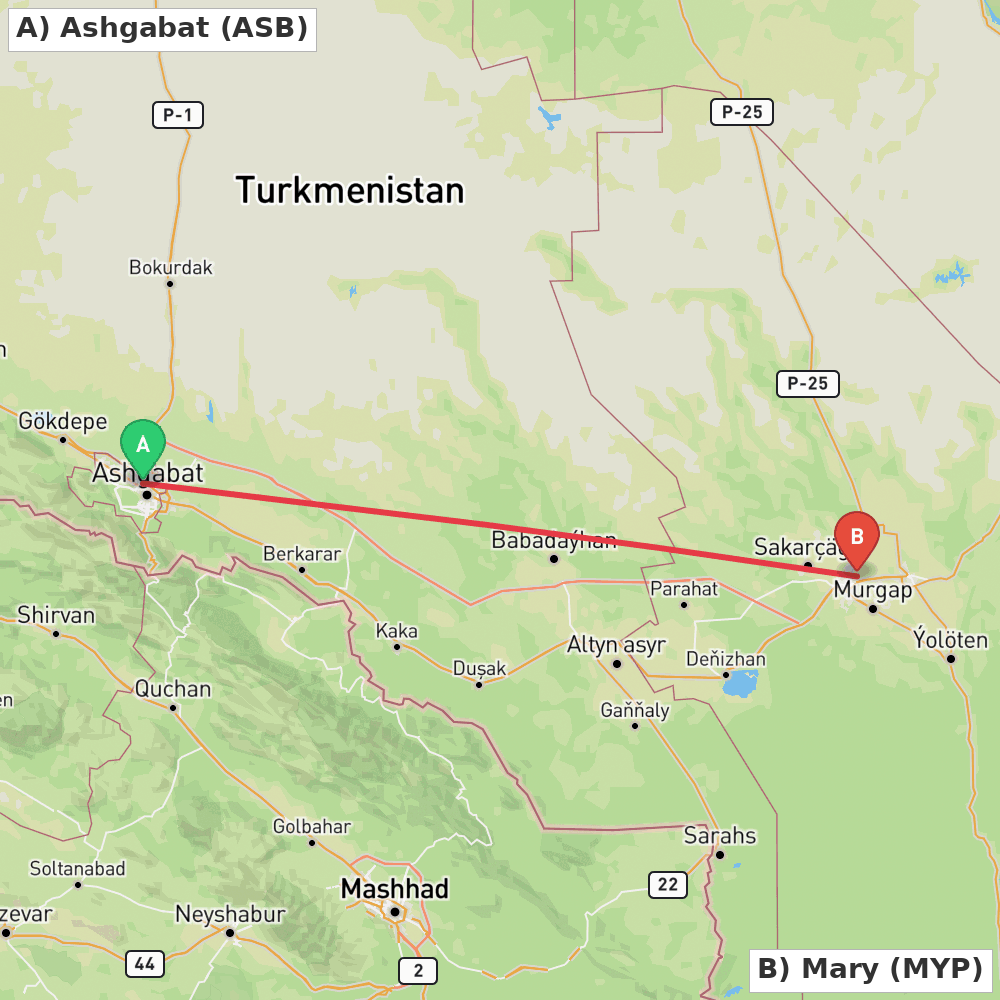 Ashgabat to Mary Flights (ASB-MYP) - AirportRoutes